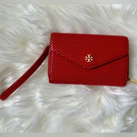 Tory Burch | Bags | Authentic Tory Burch Redgold Dotted Wristlet Wallet ...